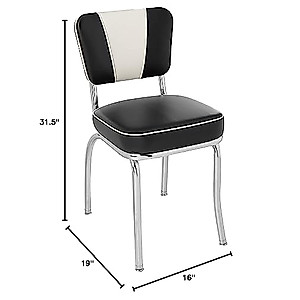 Richardson Seating V-Back Chrome Diner Chair with 2" Box Seat, NULL, Metal, Black and White