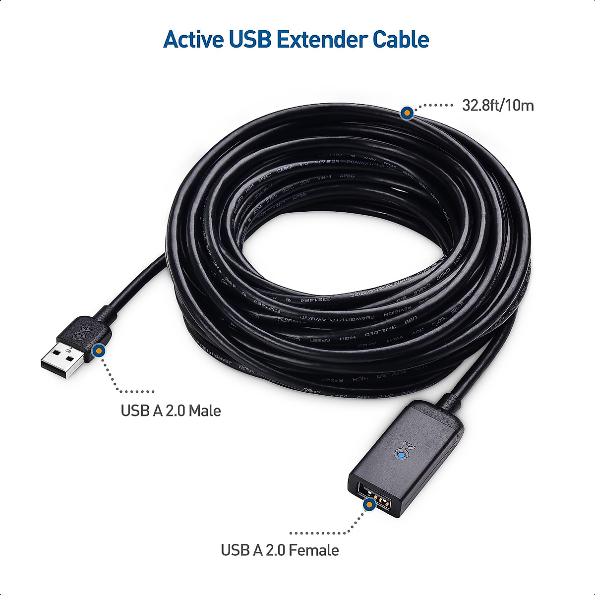 Cable Matters Active USB Extension Cable 32.8 ft / 10m (Active USB Extender Cable, USB Cable Male to Female) for Webcam, Oculus Sensor, HTC Vive Link Box, Xbox Kinect, PlayStation Camera and More