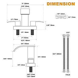 TIORIY Matte Black 2-Handle Bathroom Faucet - 4 Inch Centerset Sink Faucet, 3 Hole Widespread Waterfall Bathroom Sink Faucet, Lavatory Vanity Faucet with Supply, Stainless Steel Washbasin Faucet