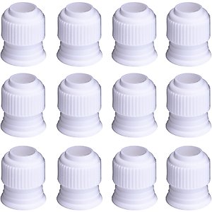 Shappy Coupler Piping Bag Plastic Standard Couplers Cake Decorating Coupler Pipe Tip Coupler for Icing Nozzles, White (12 Pieces, 1.2 x 1 Inch)