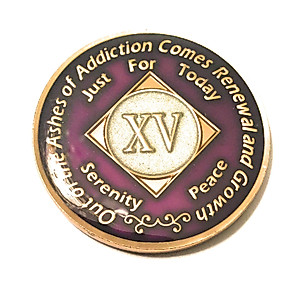 Recovery Line 15 Year NA Deep Purple & Gold Tri Plate Medallion -Chip, Coin, Token