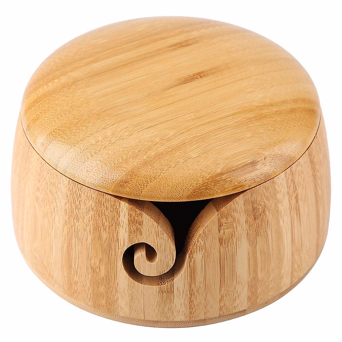 ZJchao Yarn Bowl Natural Handmade Crafted Wooden Yarn Bowl with Removable Lid for Knitting and Crocheting, for Mom and Grandmother