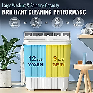 Pataku Portable Washing Machine, 21.6 Lbs Compact Mini Washer and Dryer Combo, Twin Tub Laundry Washer with Spin Cycle, Soaking Function Ideal for Apartment, Dorms, RVs, Camping, Grey
