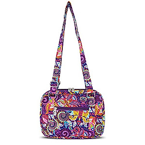 Lost Deer Bible Covers Adjustable Shoulder Straps Scripture Book Case Bags for Women, Purple Floral Quilted Cotton Cloth Bible Case Large 10x7x2.7 Inches