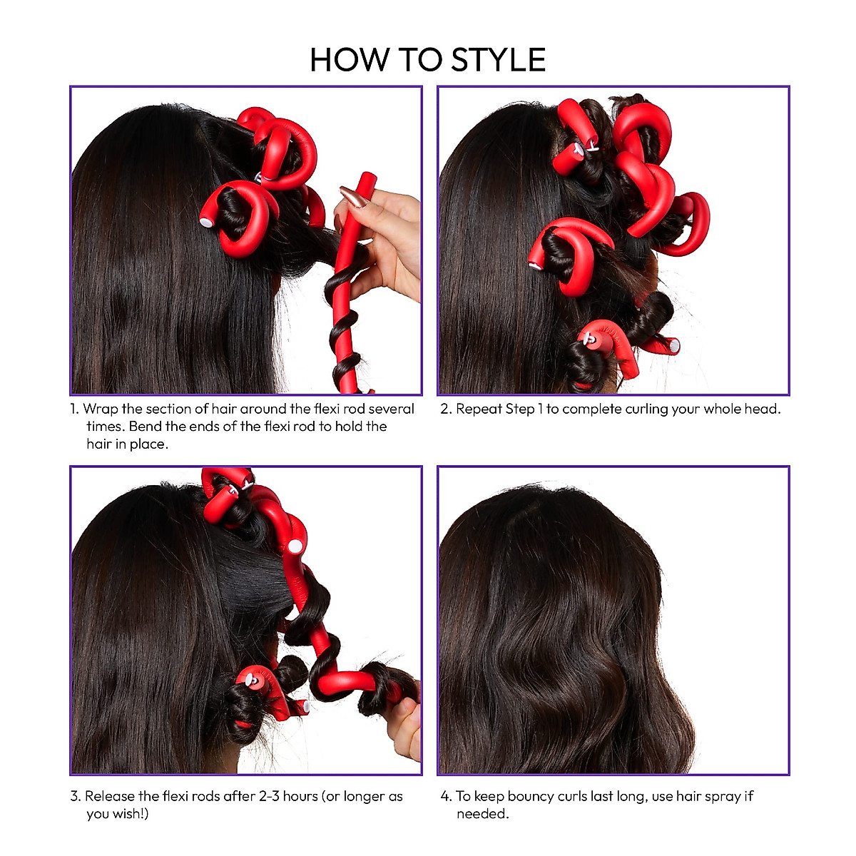 Red by Kiss Flexi Rods - Heatless Hair Curler for 90S Glamorous Bouncy Curls Beach Waves, No Slips, Sleep Styler (7" Length, 3/4" Diameter)