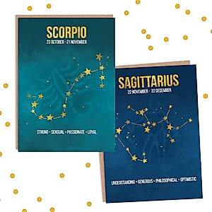 Wee Blue Coo Zodiac Birthday Cards Astrology Star Signs Constellation Blank Greeting Cards With Envelopes Pack of 12