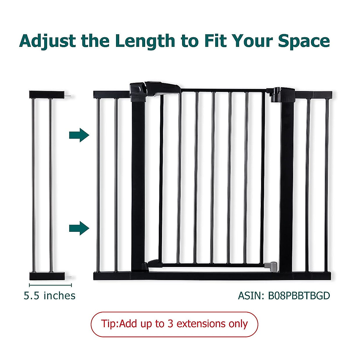 BABELIO Metal Baby Gate,5.5inch (14cm) Black Extension, Extra Wide Baby Gates for Stairs & Doorways, Pressure Mounted Walk Thru Child Gate with Door, NO Need Tools NO Drilling,30" Tall