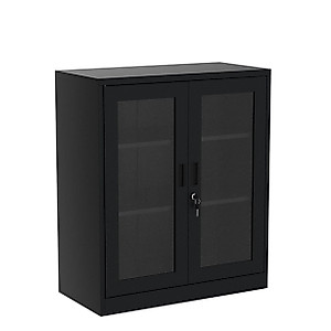 Metal Storage Cabinet, Locking Steel Storage Cabinet with 2 Doors and Adjustable Shelves, Metal Cabinet with Lock, 36" Storage Cabinet Great for Garage, Home, Office (Black)