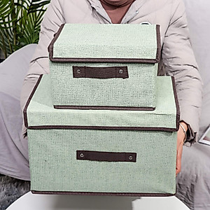 maxgoods Foldable Storage Bins with Lids and Handles, 4 Packs Cube Clothes Storage Bags Organizer Boxes for Closet Shelves Home Foldable Cloth Storage (Light Green, Small)