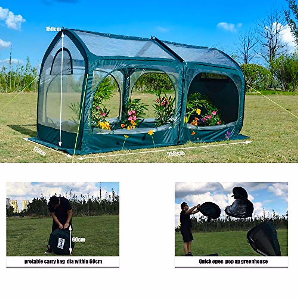 porayhut Pop Up Greenhouse Cover Flower House Mini Gardening Plant Flower Sunshine Room Room,Backyard PVC Greenhouse Cover for Cold Frost Protector Gardening Plants (Large)