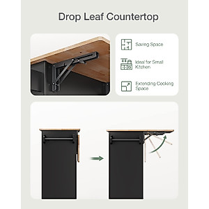 Qsun Kitchen Island with Storage, Kitchen Cart on 5 Universal Wheels, Mobile Kitchen Island with Rubber Wood Top and Side Rack (Black)