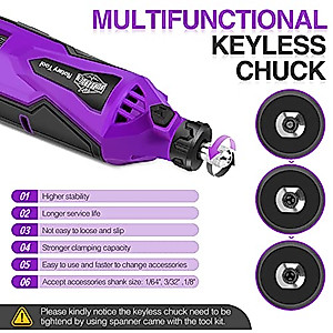 12V Cordless Rotary Tool Kit, 6-Speed(5000-30000 RPM),150 Accessories, Universal Keyless Chuck and Flex Shaft Rotary Tool, Electric Power Rotary Tools for Sanding, Polishing, Drilling, Cutting, DIY