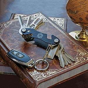 KINGSMEN Compact Smart Key Organizer Keychain – Premium Carbon Fiber Key Holder for Keychain with Keychain Accessories (16 GB USB, Multitool, Key Ring), Attach Car Key Holder & EDC, 25 Keys (Black)