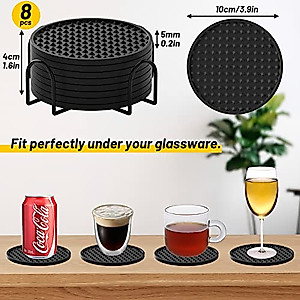 Mckanti 8 Pcs Drink Coasters with Holder, Silicone Coasters for Drinks, Non-Slip Coasters for Coffee Table, Desk, Kitchen, Office, Bar Tabletop Protection Suitable for Kinds of Cups, 4.3 Inches.