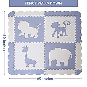 Baby Play Mat - Large (60"x60") Foam Interlocking Floor Tiles | Non-Toxic, Waterproof, Crawling, Tummy Time Mat, Fence Edge | Children's Playroom & Nursery | Infant, Toddler, Kid