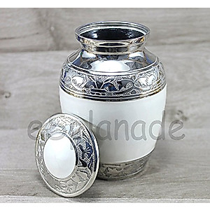eSplanade Cremation Urn Memorial Container Jar Pot | Metal Burial Urns | Keepsake for Ashes | Brass - White - 6" Inches (Medium)