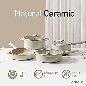 CAROTE Nonstick Pots and Pans Set, 12 Pcs Ceramic Cookware Sets, Healthy Non Stick Induction Cookware Kitchen Granite Cooking Set w/Frying Pans & Saucepan, PFOS, PFOA Free