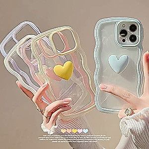 HJWKJUS Compatible with iPhone 13/iPhone 14 Case for Girls Women,Cute 3D Love Heart Design Curly Wave Clear Transparent Case Shockproof Protective Soft TPU Bumper Cover for iPhone 13/iPhone 14- White