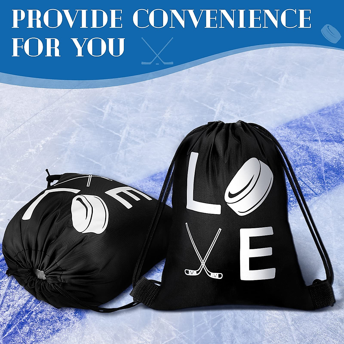 Sinmoe 20 Pcs Hockey Drawstring Bag Hockey Gift Bags Field Hockey Bag for Hockey Party Favors(Black and White, Classic)