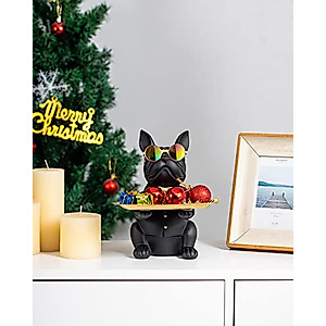 Bwytbwy French Bulldog Statue,Resin Bulldog Key Tray for Entryway Decor, Key Holder Organizer for Entryway Table, French Bulldog Gifts Black