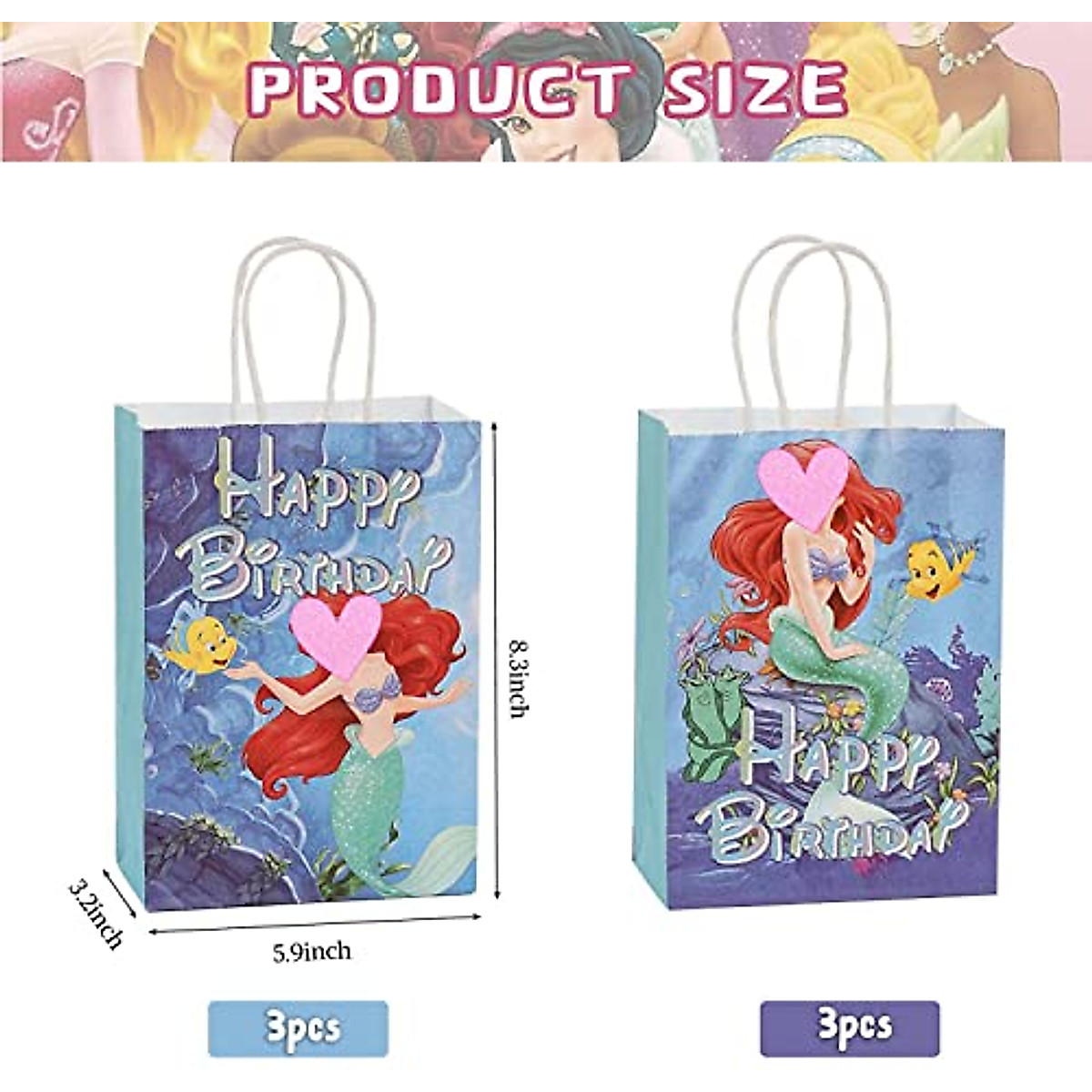 12 Pieces Mermaid Party Favors Gift Bags Mermaid Themed Candy Bags with Handles for Girls Baby Shower Little Decorations (PAPER)