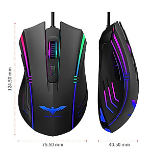 Havit Gaming Mouse RGB Wired,6 Adjustable DPI(800-1600-2400-3200-4800-6400) USB Ergonomic Computer Mice with 6 Buttons for Laptop PC Gaming (RGB)