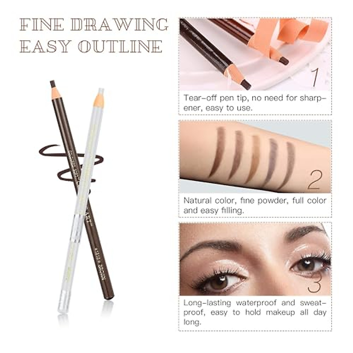 LSxia Waterproof Eye-Brows Pen-cil Set, Pull Cord Peel-off Eyebrow Pencil Microblading Eyebrow Pen Supplies Kit, White Eye-Liner Pencil and Eyebrows Tool Tattoo Makeup For Marking (5+1 Dark Brown)