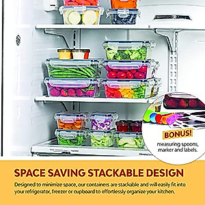 24 Pcs Airtight Food Storage Container Set - BPA Free Clear Plastic Kitchen and Pantry Organization Meal Prep Lunch Container with Durable Leak Proof Lids - Labels, Marker & Spoon Set