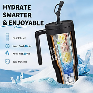 40 oz Tumbler with Lid and Straw - Fruit Infuser, Dust Proof Cover & Protective Boot, Insulated Water Bottles 40oz for Car Cup Holder, Travel Tumbler with Handle Tea Coffee Cups for Men Boyfriend