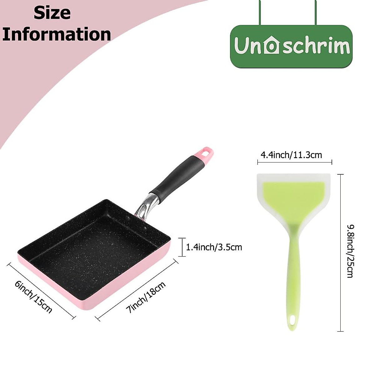 Japanese Omelet Pan, 6"x 7" Non-Stick Tamagoyaki Egg Pan, Rectangle Pan with Anti Scalding Bakelite Handle, Aluminum Japanese Egg Pan for everyday simple breakfast, All Stoveps Compatible, Pink