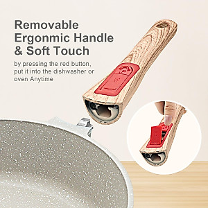 AIKENBBKK 11 Inch/5Qt Nonstick Deep Frying Pan with Lid, Non Stick Skillet with Removable Handle, Aluminum Sauté Pan Compatible with All Stovetops, Dishwasher& Oven Safe (White)