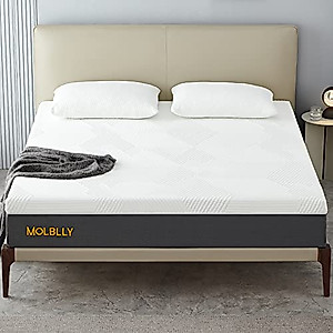 Molblly 10 Inches Queen Size Mattress for Back Pain Relief, Gel Memory Foam Mattress in a Box, Fiberglass Free, Medium Firm, 10-Year Support, Premium Queen Bed