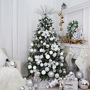 XmasExp 99-Pack Christmas Ball Ornaments Assorted Shatterproof Christmas Tree Decorations with Hand-held Gift Package for Xmas Tree,Home,Party(Silver-White)