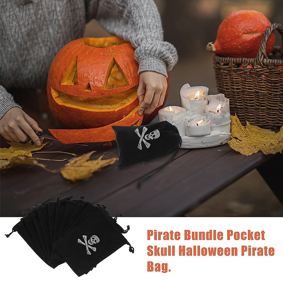 Halloween Pirate Bags with Drawstring, 20Pcs 6.1 x 4.5 Inches Pirate Goodie Bags, Pirate Coin Bags Candy Pouches Wrapping Bags for Halloween Party