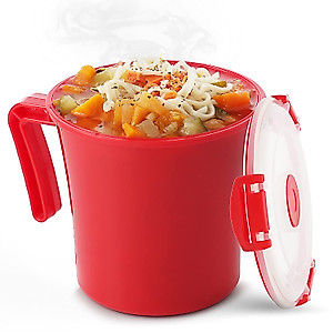 Tafura Microwave Soup Mug with Lid and Handle. [Pack of 2] Microwavable Oatmeal Cereal Cup with Cover. Christmas Mug with Lid. Soup Travel Container with Lid. Spillproof, 22 Ounces, BPA-free.