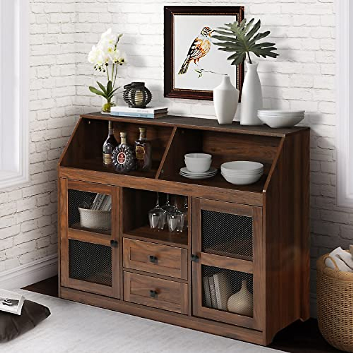AILEEKISS 47'' Sideboard Buffet Cabinet Modern Kitchen Pantry Storage Cabinet with Drawers & Shelves for Home Kitchen, Dinning Room, Living Room, Hallway, Entrance (Brown02)