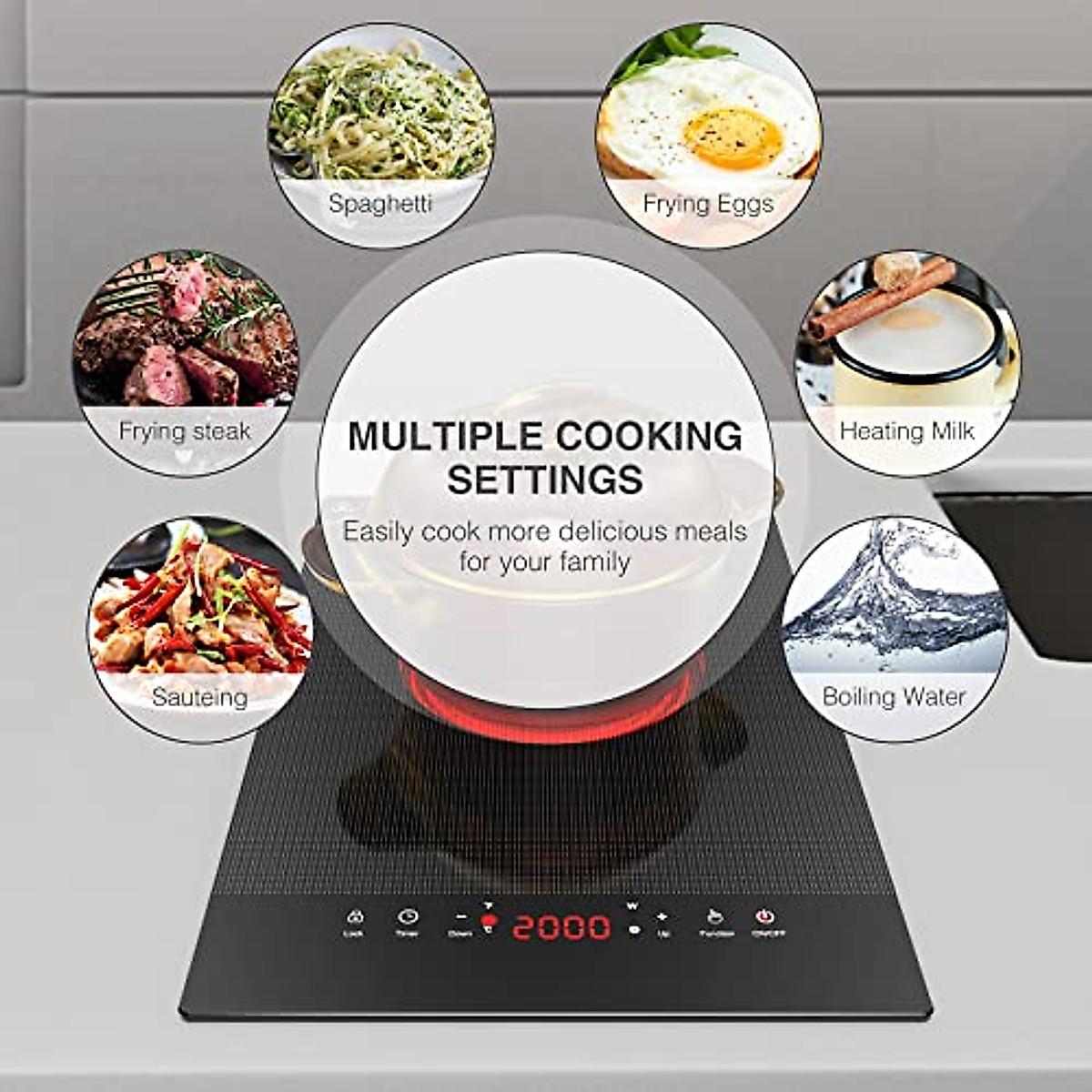 VBGK Electric Cooktop, Electric Stove Top with Touch Control, 9 Power Levels, Kids Lock & Timer, Hot Surface Indicator, Overheat Protection,110V 2000W induction cooktop