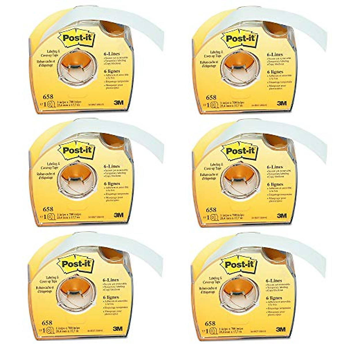 Post-it : Removable Cover-Up Tape, Non-Refillable, 1" x 700" roll -:- Sold as 6 Packs of - 1 - / - Total of 6 Each