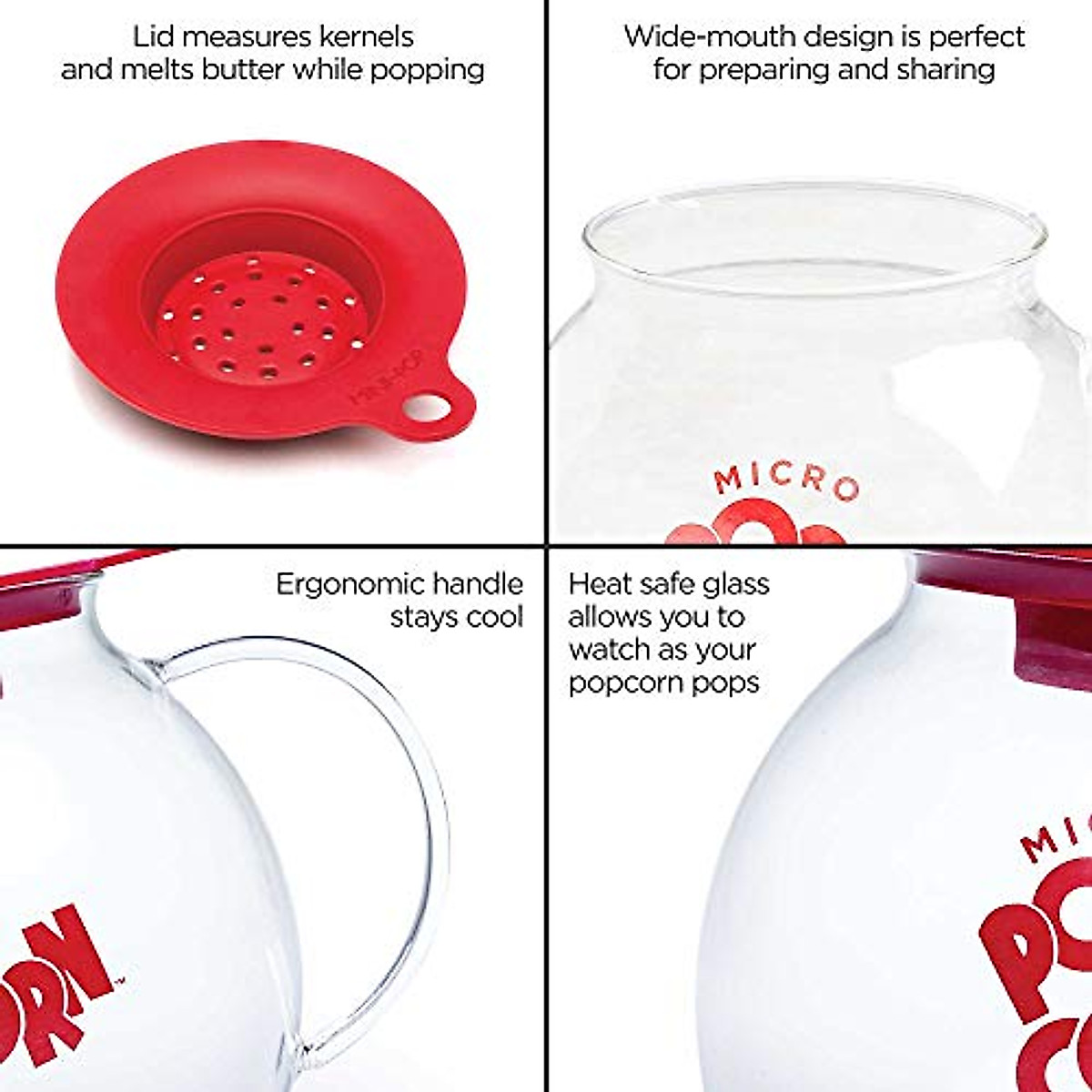 Ecolution EKPCM-0025 Micro-Pop Popper, Glass Microwave Popcorn Maker with Dual Function Lid, 3 Qt