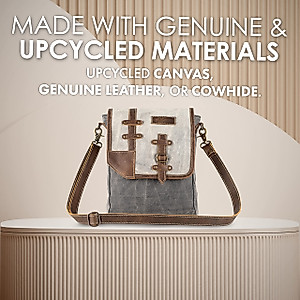 SIXTEASE Crossbody Bag for Women Vintage Style Genuine Leather, Upcycled Canvas, Rug, or Hair On - Cross Body Womens Bags with Inside Zipper Pockets - Smaller Capella