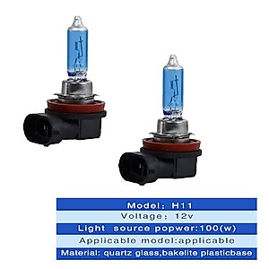 QODOLSI 2 PCS H11 Car Halogen lights, 12V 100W High Beam Low Beam Driving Fog Light, Ultra White Light Bulbs, Compatible with Most Cars, SUVs, Trucks