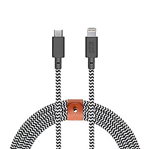 Native Union Belt Cable USB-C to Lightning - 10ft Ultra-Strong Reinforced Cable [MFi Certified] for iPhone 14, iPhone 14 Plus, iPhone 14 Pro, iPhone 14 Pro Max, iPhone 13 and Earlier (Zebra)