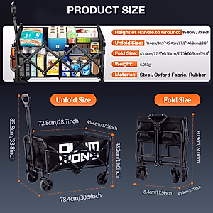 Olymmons Collapsible Folding Wagon Carts 260lbs Weight Capacity Heavy Duty Foldable Utility Wagon Cart with All Terrain Wheels for Camping,Shopping,Grocery,Beach,Garden