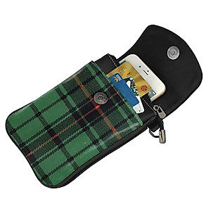 Small Crossbody Scottish Davidson Clan Black, Green Tartan Crossbody Purse Bag Fashion Cell Purse Wallet For Women/Girls Gift