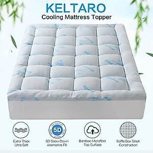 KELTARO Mattress Topper Full Size for Double Bed,Extra Thick Cooling Viscose Made from Bamboo Mattress Pad Cover Plush Soft Noiseless Down Alternative Fill,with 8-21" Deep Pocket