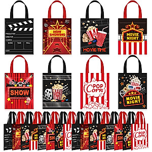 Photect 32 Pcs Movie Night Party Favor Bags Movie Theater Party Favor Treat Bags Movie Themed Non Woven Candy Goodie Gift Bags for Movie Now Showing Baby Shower Birthday Party Decoration Supplies