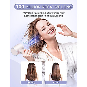 Negative Ionic Hair Dryer,ANLAN 1300W Fast Drying Blow Dryer 120,000 RPM Professional High-Speed Hair Dryer Low Noise Home Hairdryer with Magnetic Nozzle Lightweight Travel Hairdryers for Women (Pink)