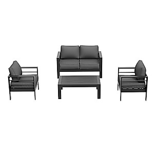 VONZOY Aluminum Patio Furniture Set, 5 Piece Metal Outdoor Furniture Set, Patio Furniture Sets with Waterproof Covers for Backyard Garden