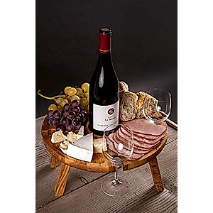 5 Sectional Round Wooden Serving Tray Platter For Wine Glasses And Cheese, Portable Wineglass Stand, Wood Wine Bottle Glass Holder Outdoor Wine Table, Wine Caddy Wine Gift, Charcuterie Board for Snack
