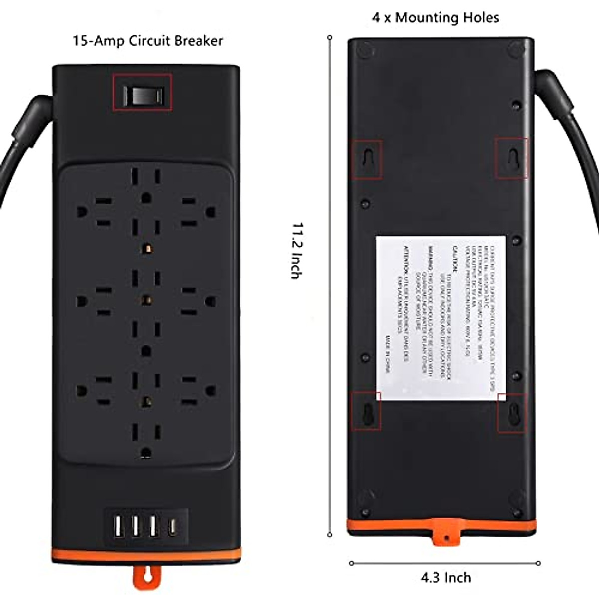 Surge Protector Power Strip, 6 Ft Extension Cord Power Strip, 12 Outlets & 4 USB (3A1C) Ports,1875W, 2700J, College, Dorm, Home, Office Essentials
